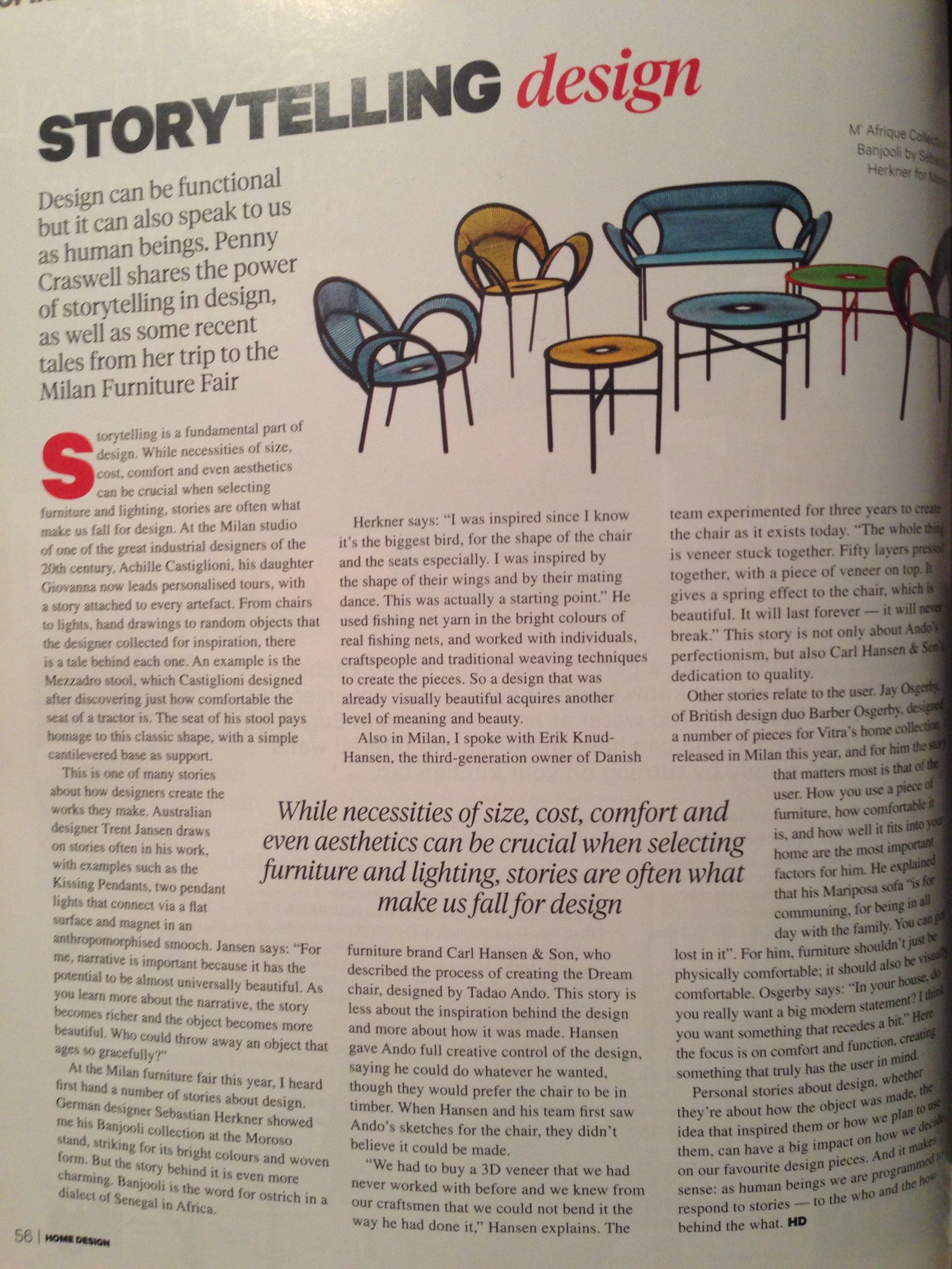 My article on storytelling design in Home Design magazine
